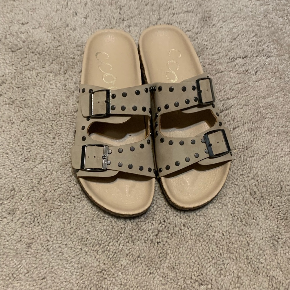 Tan Ccocci Slide Sandals With Grommets. Size 38 - Gem
